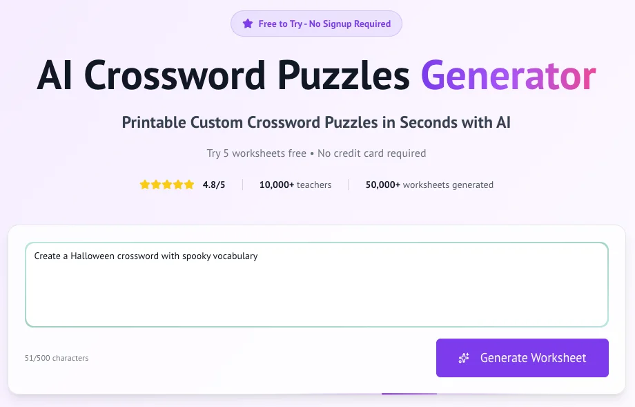 Free AI Crossword Generator | Create Custom Crosswords Instantly
